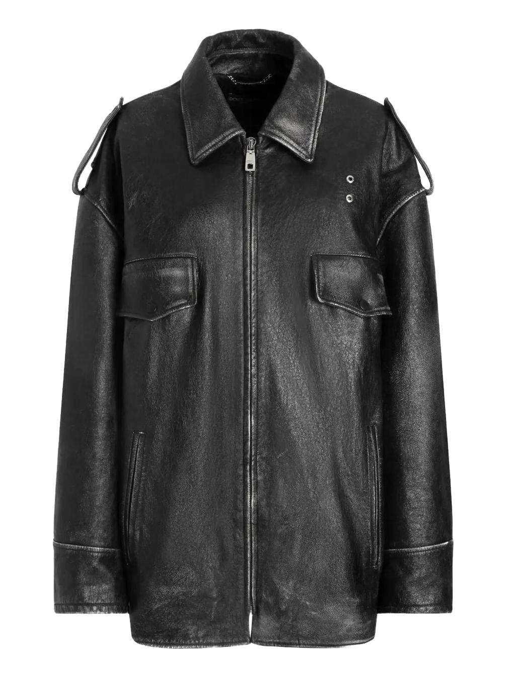 DOLCE & GABBANA Leather Zip-Up Coat