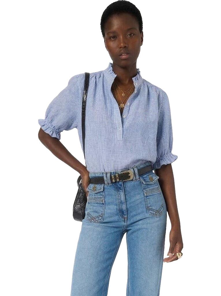 GERARD DAREL Cezia Ruffled-Sleeve Linen Blouse
