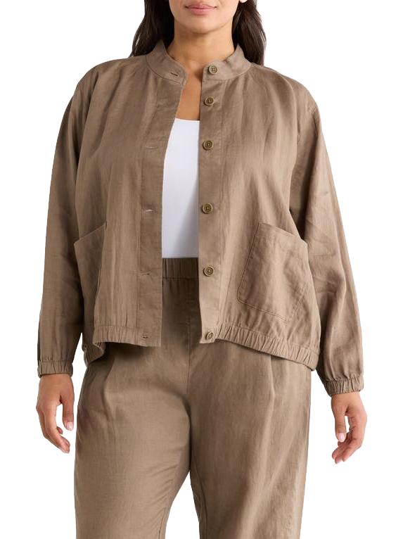 EILEEN FISHER Stand Collar Linen Jacket