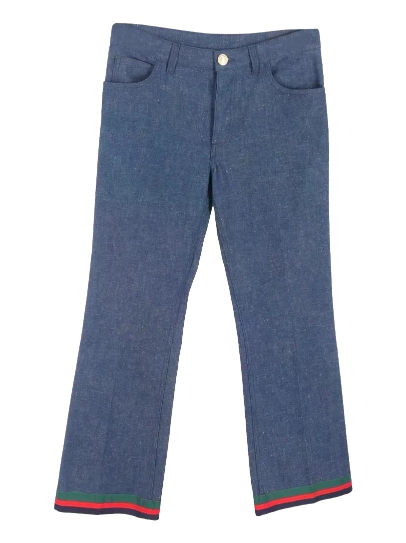 GUCCI Cotton Denim Flared Pants with Web