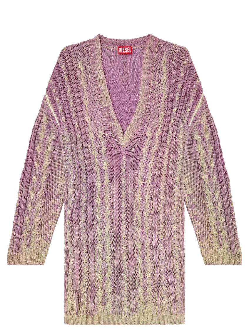 DIESEL® Diesel Cable Knit V-Neck Sweater Dress