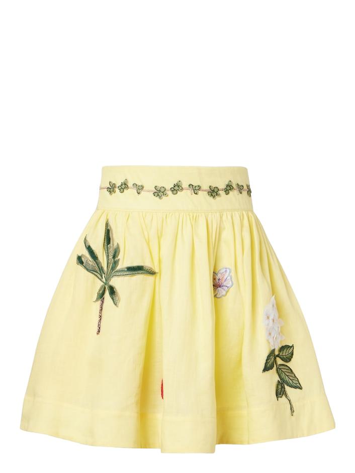 AGUA BENDITA Nori Floral-Appliqué Linen Miniskirt