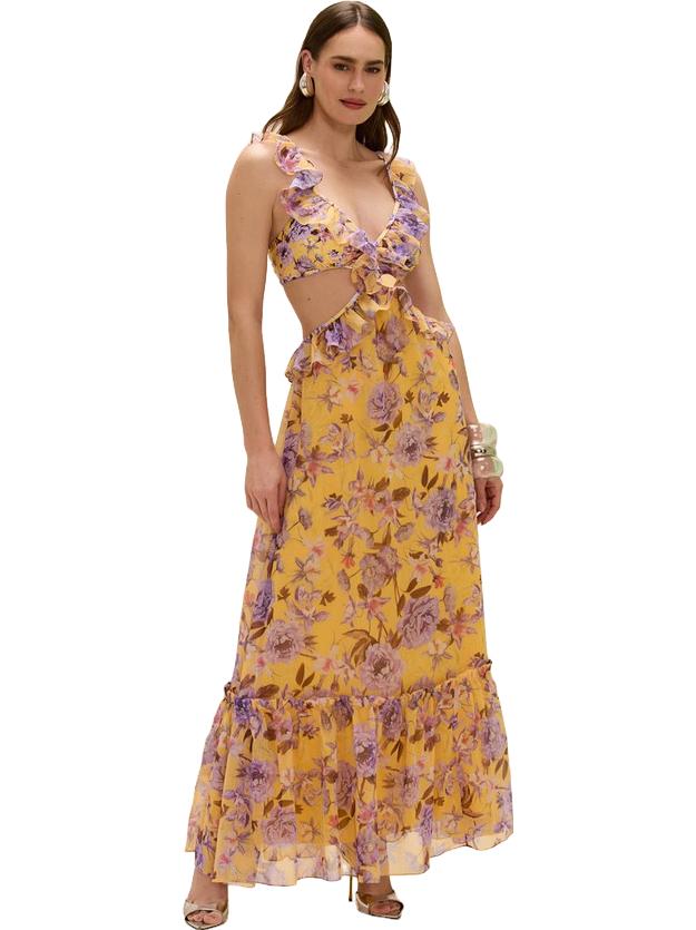 PATBO Peony Print Cut Out Maxi Dress