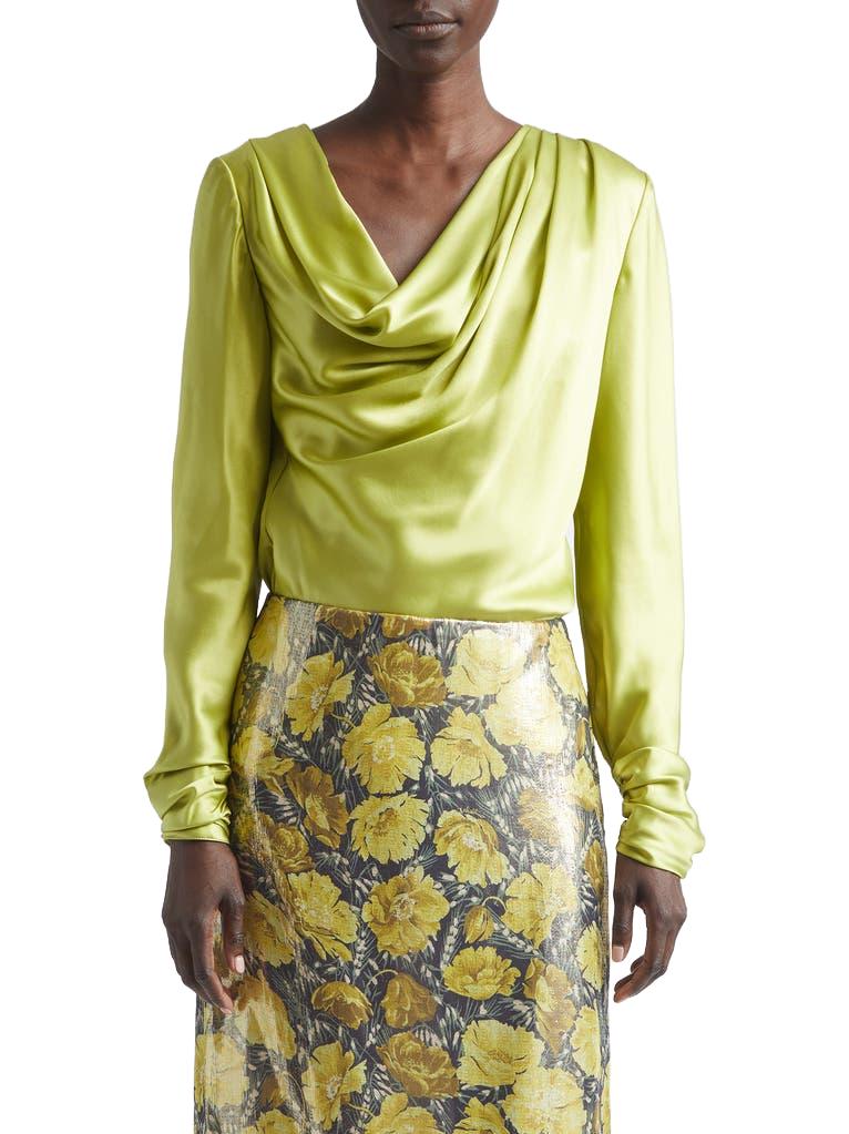 VALENTINO Draped Cowl Neck Silk Top