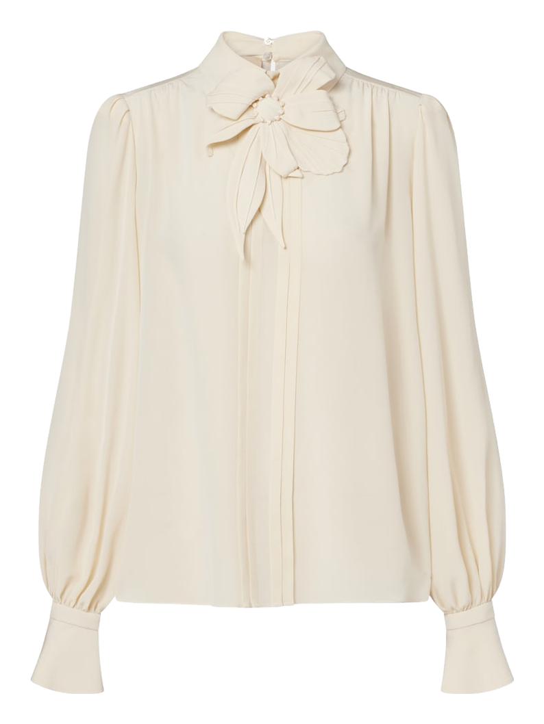 VALENTINO Floral-Appliqué Silk Crêpe De Chine Blouse