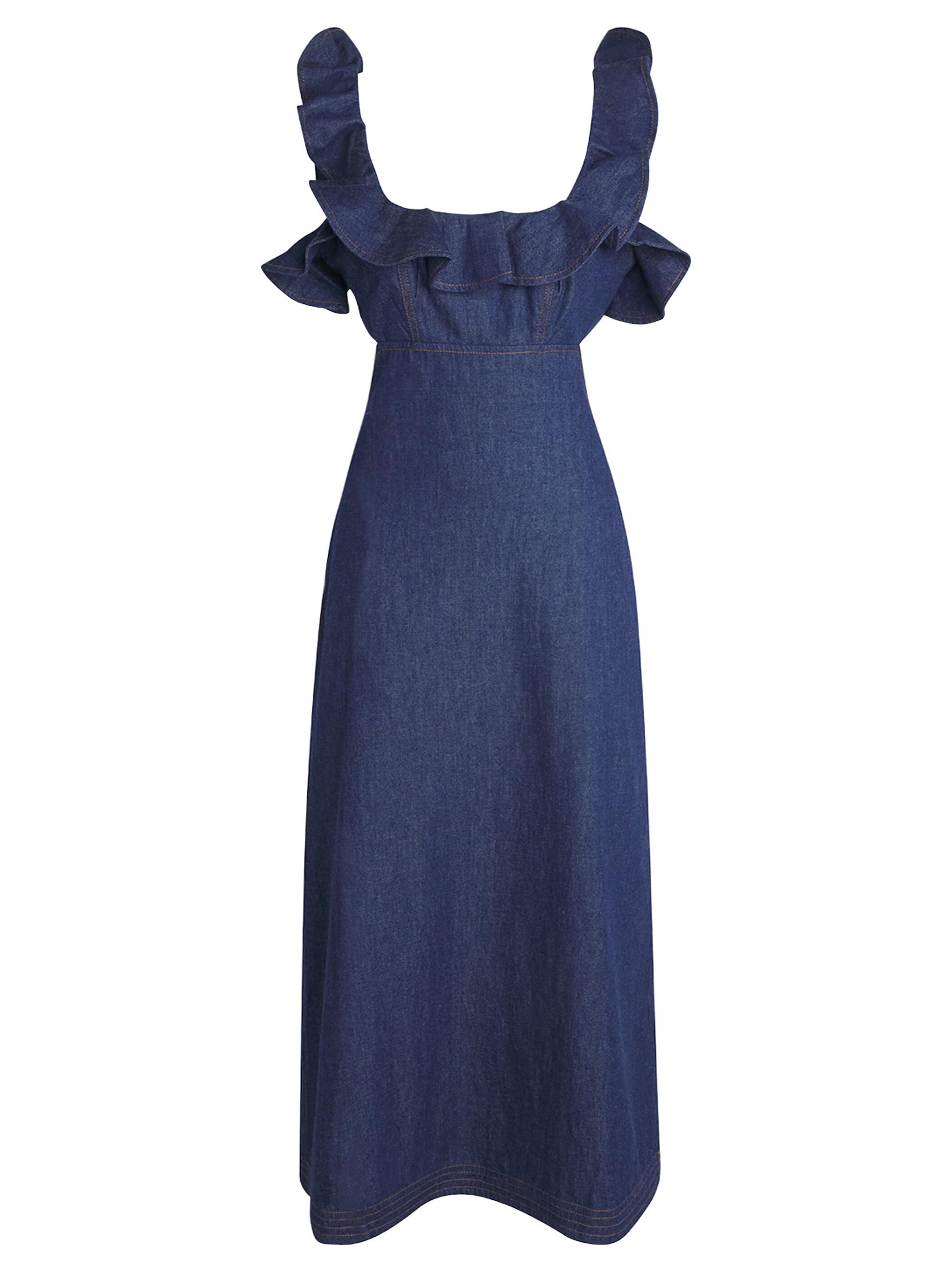 ZIMMERMANN Denim Frilled Aster Midi Dress