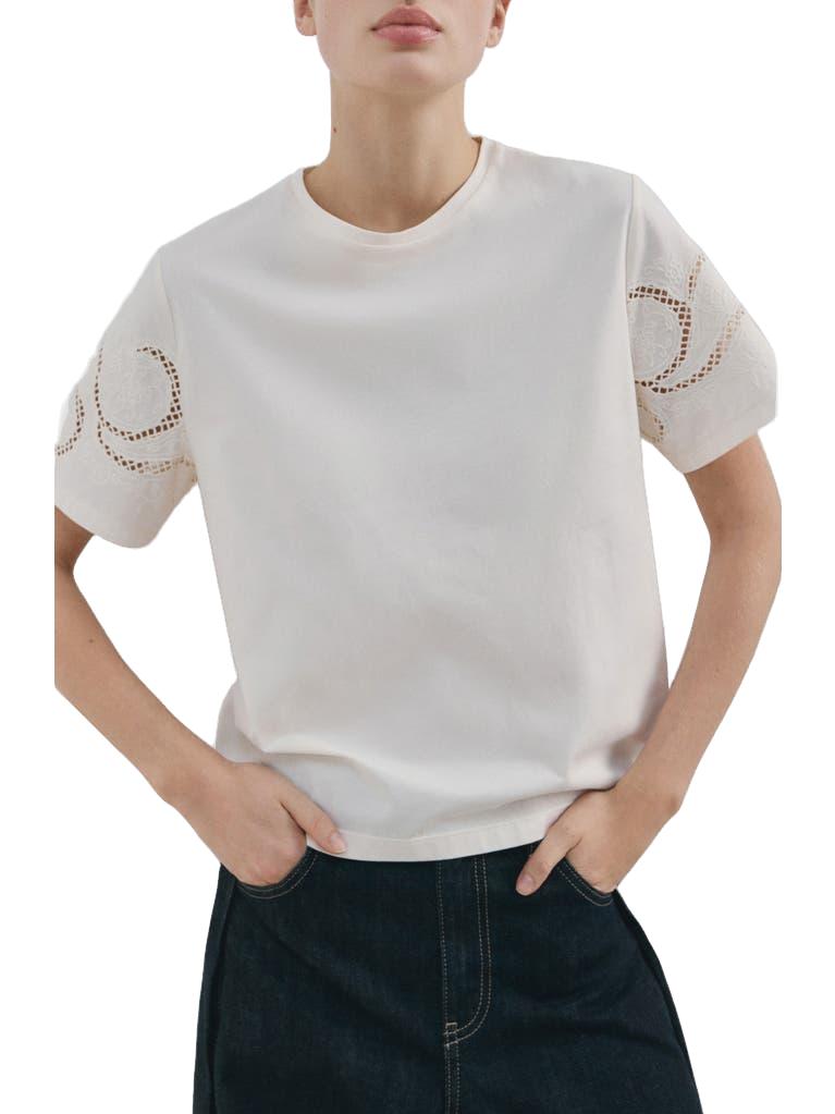 MANGO Openwork Embroidered Cotton T-Shirt