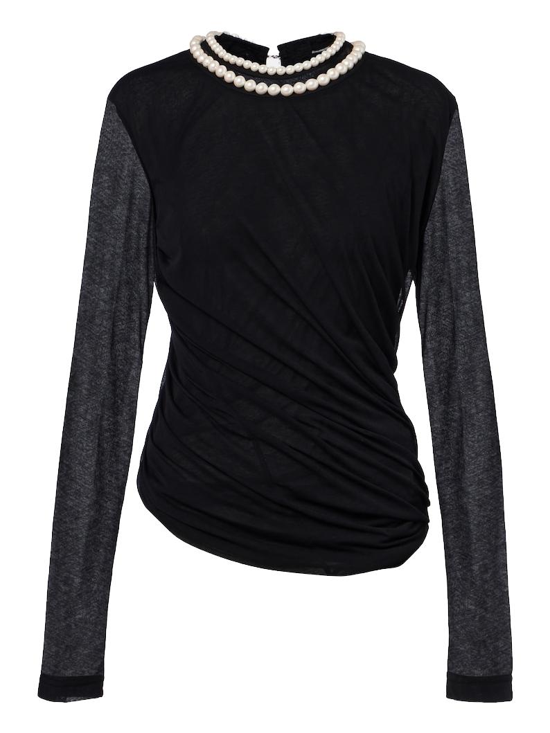 JUNYA WATANABE Draped Faux Pearl-Embellished Cotton Top