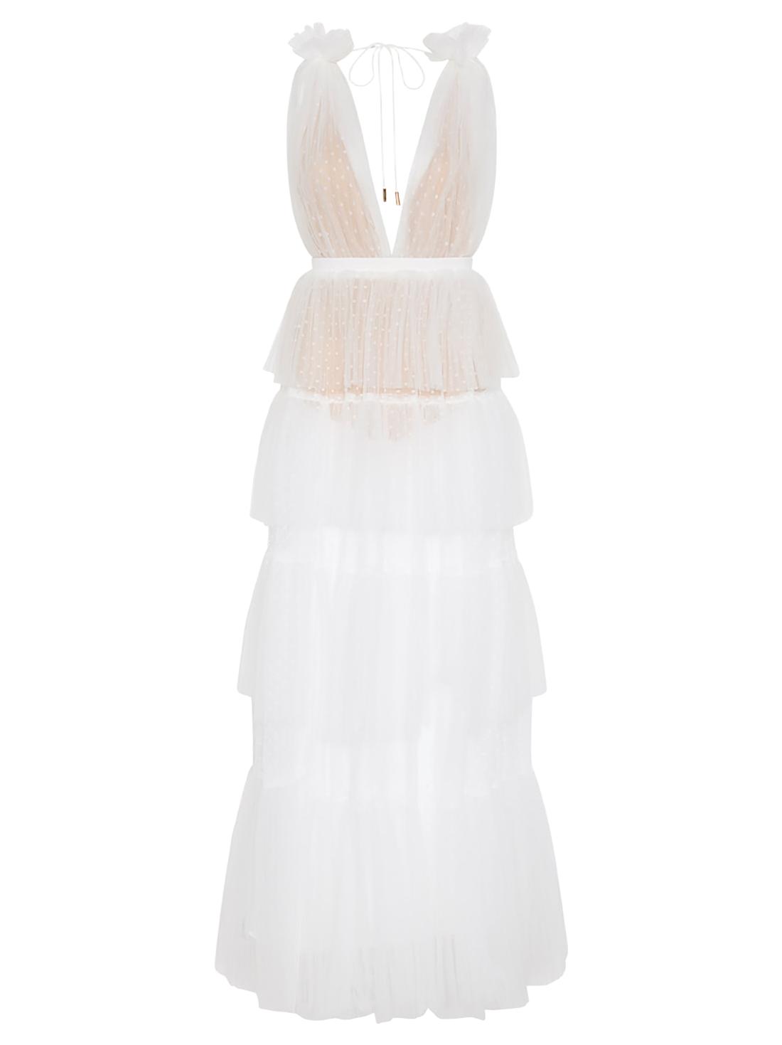 PATBO Seaweed Trim Cut-Out Ruffled Maxi Dress