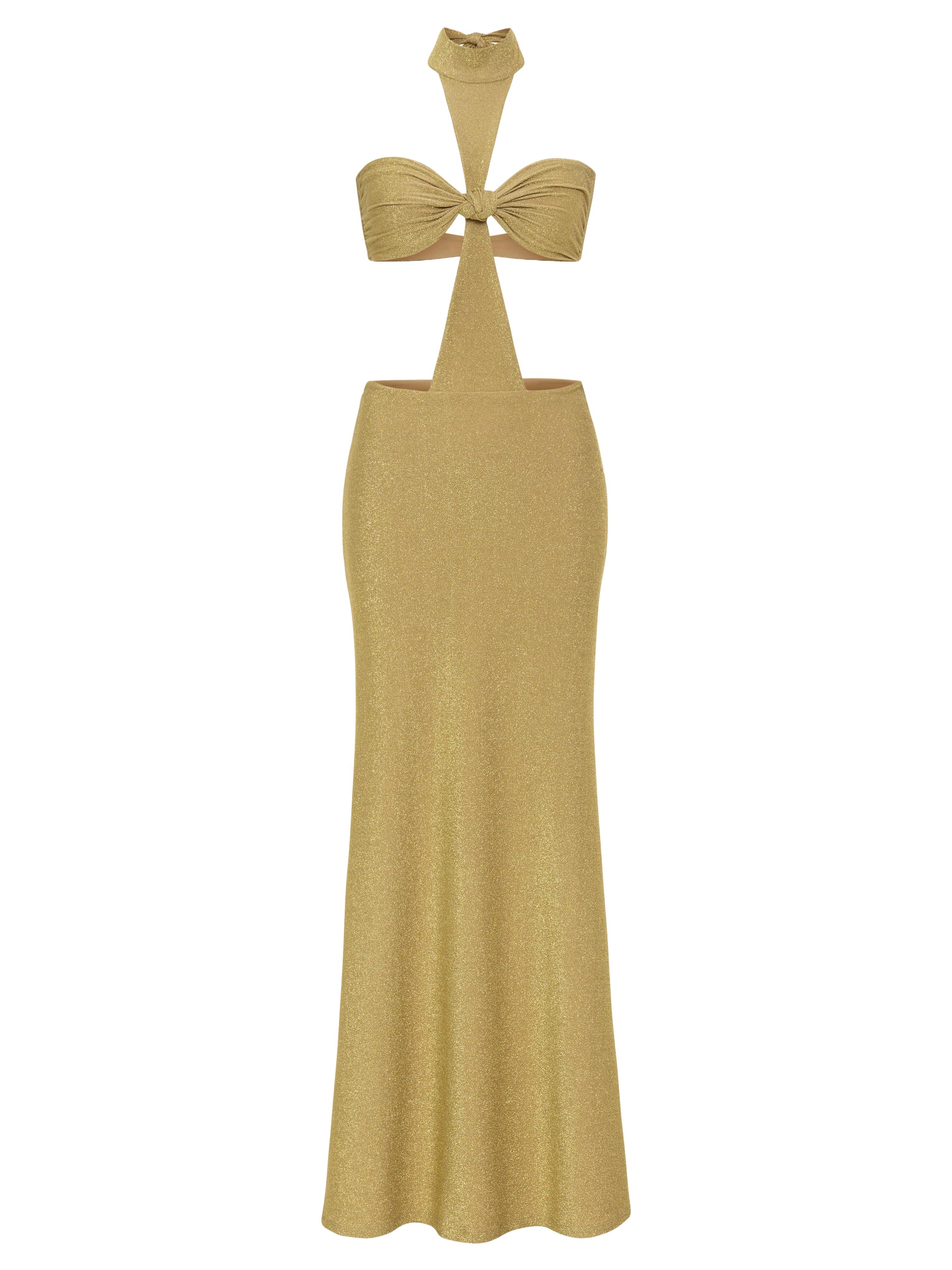 yellow gold sun jacquard maxi dress Kasper Women's Soft V-Neck Tiered Midi Dress - Gold main image 0
