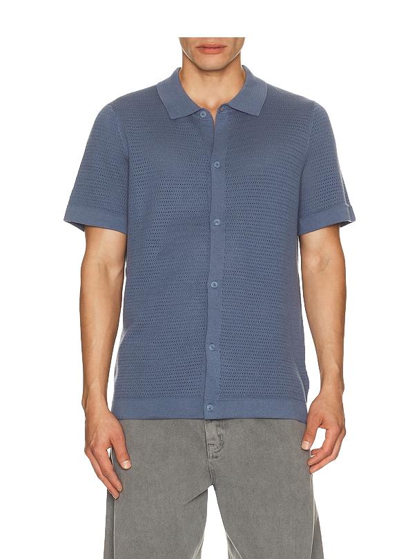 ONIA onia drop needle button up shirt in slate.