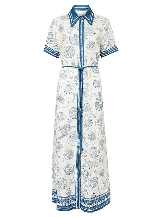 ALEMAIS Alemais Linen Graphic Print Midi Shirt Dress