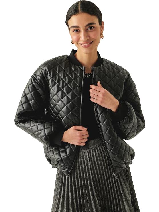 EXQUISE Exquise Quilted Faux Leather Bomber Jacket