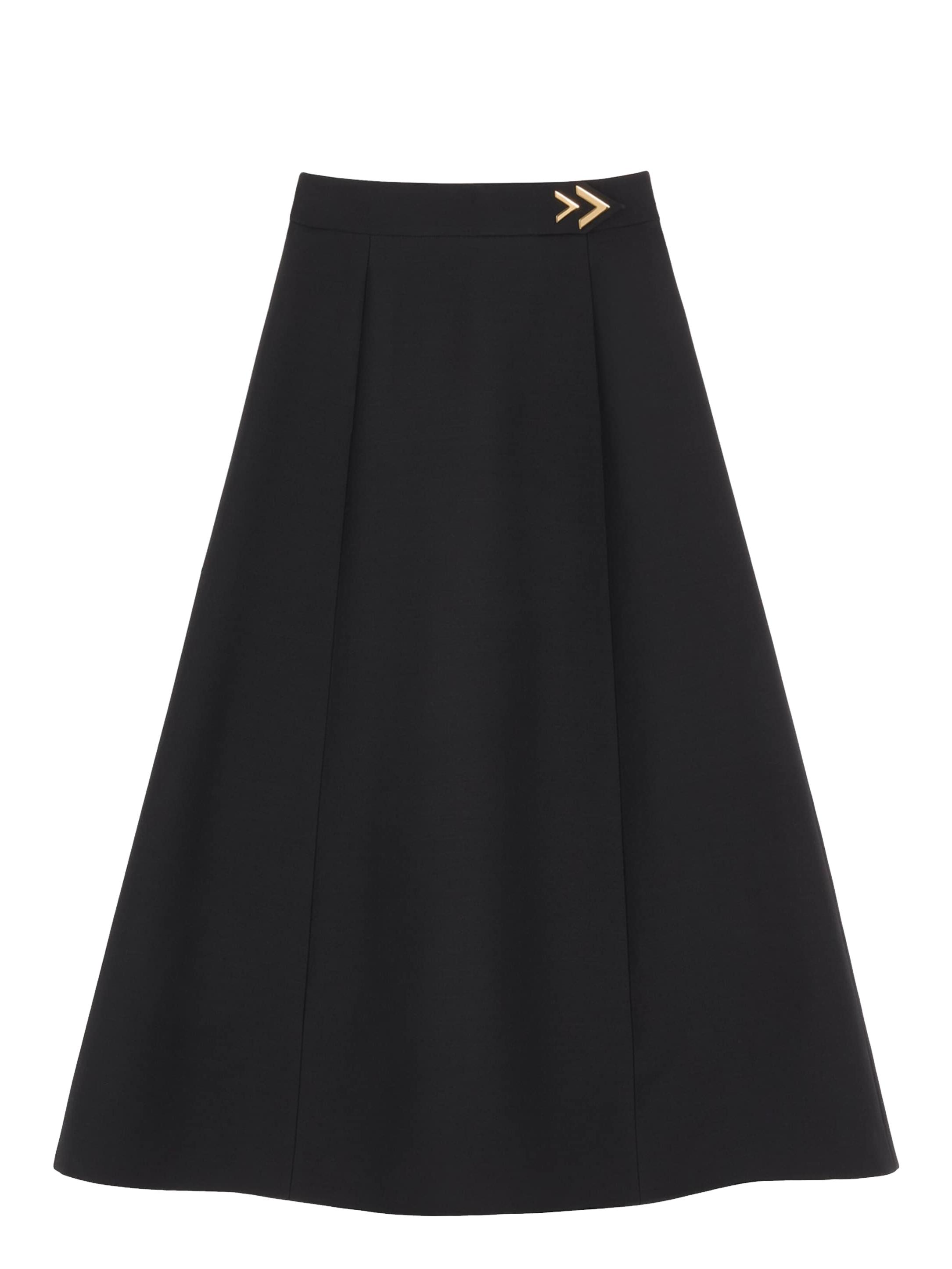 VALENTINO Valentino Wool-Silk Crepe Midi Skirt with Gold-Tone Hardware