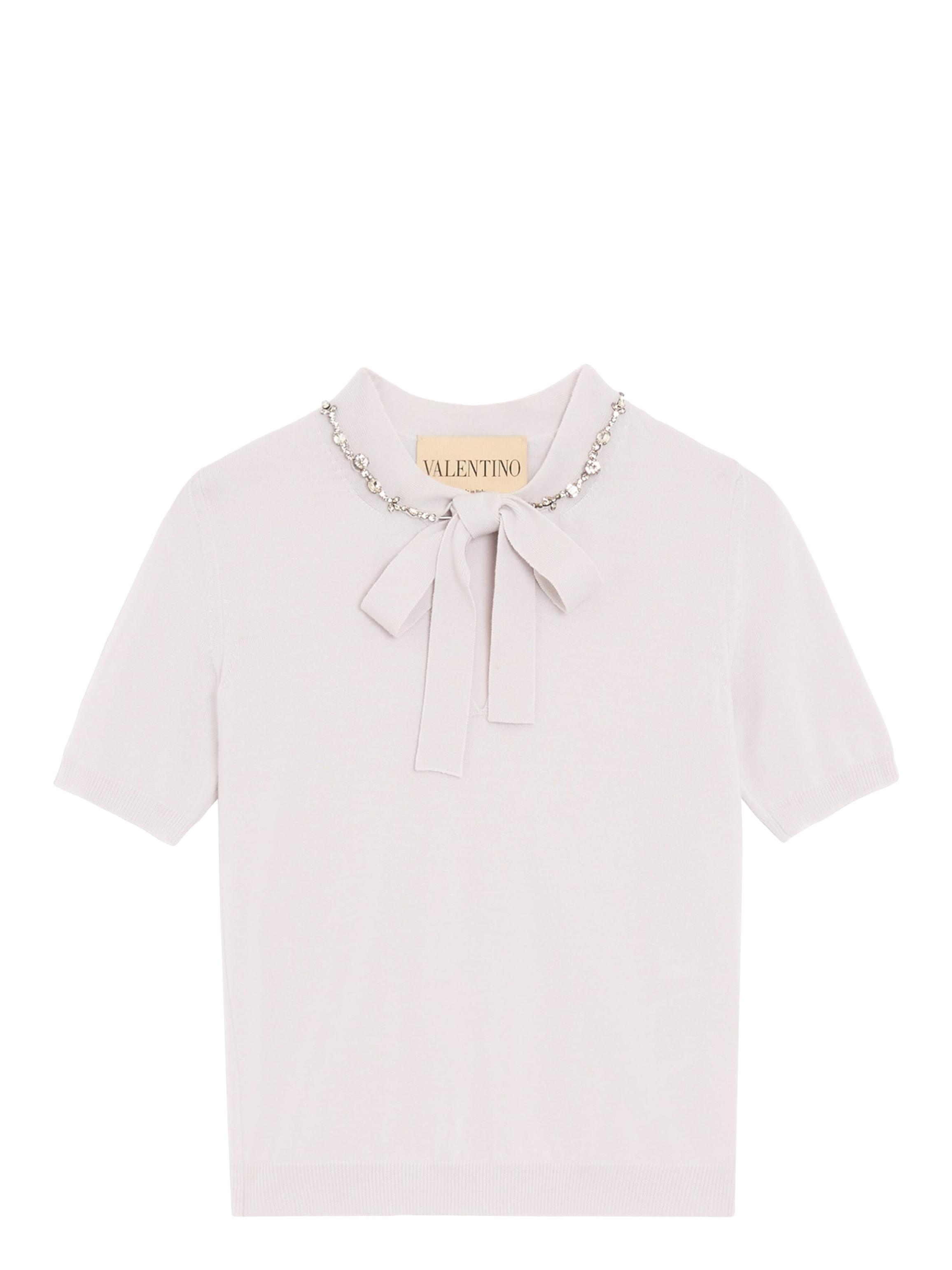 VALENTINO Valentino Virgin Wool T-Shirt with Rhinestone Embellishment and Tie Detail