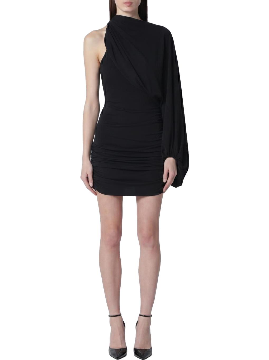 ANDAMANE The Andamane One-Shoulder Draped Mini Dress with Balloon Sleeve
