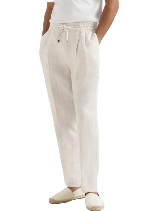 BRUNELLO CUCINELLI Brunello Cucinelli Linen Chalk Stripe Chevron Trousers