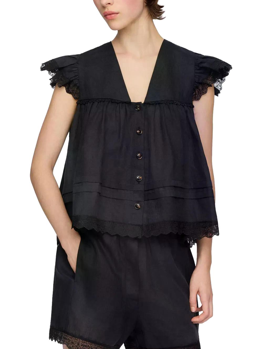 GANNI Ganni Lace-Trimmed Linen Shorts