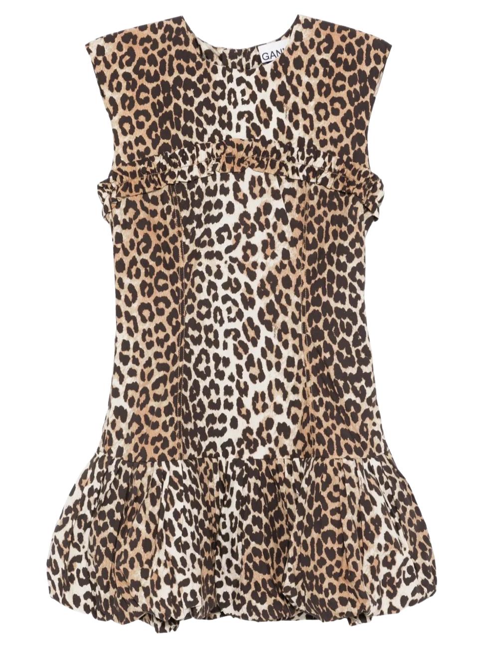 GANNI Ganni Leopard Print Spaghetti Strap Mini Dress