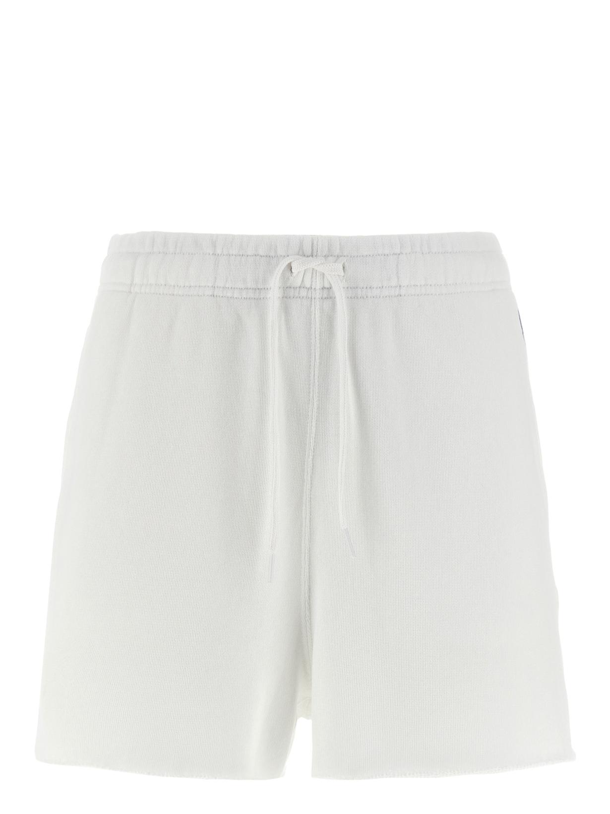 POLO RALPH LAUREN Polo Ralph Lauren White Brushed Cotton Knit Drawstring Shorts with Raw Hem