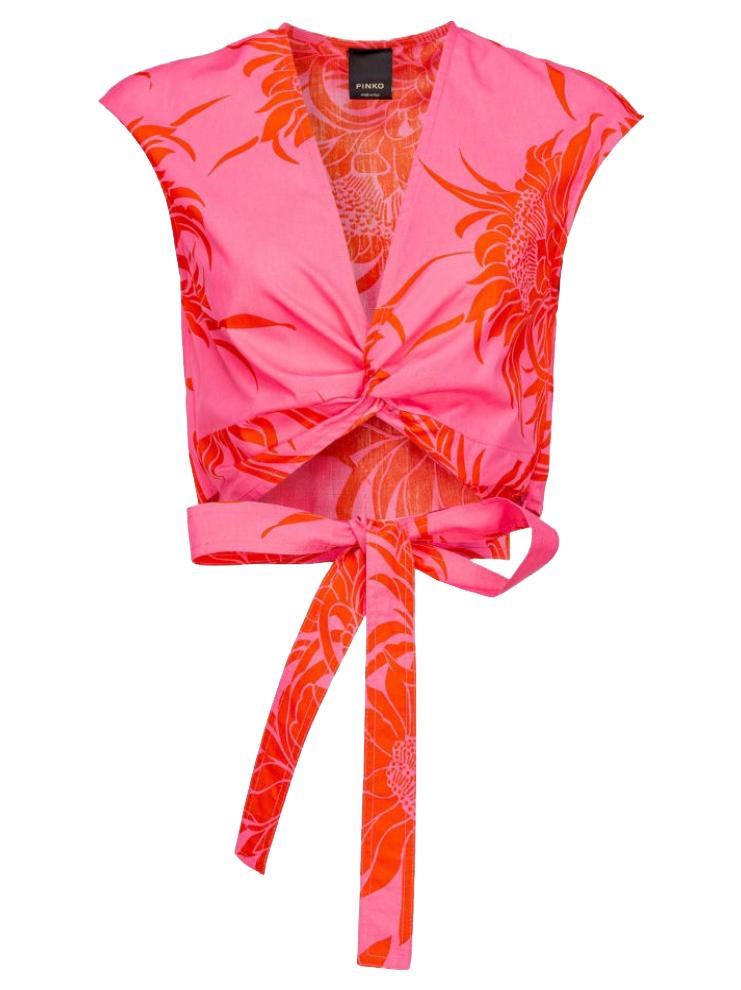 PINKO Pinko Floral Print Cotton Cropped Blouse