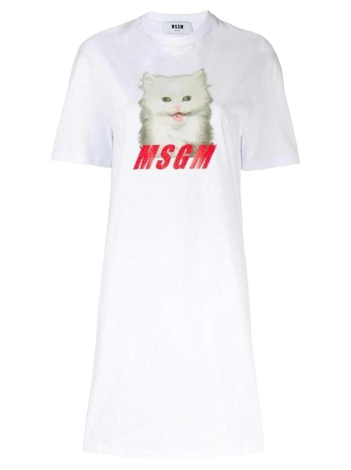 MSGM MSGM Short Sleeve Cat Graphic Dress