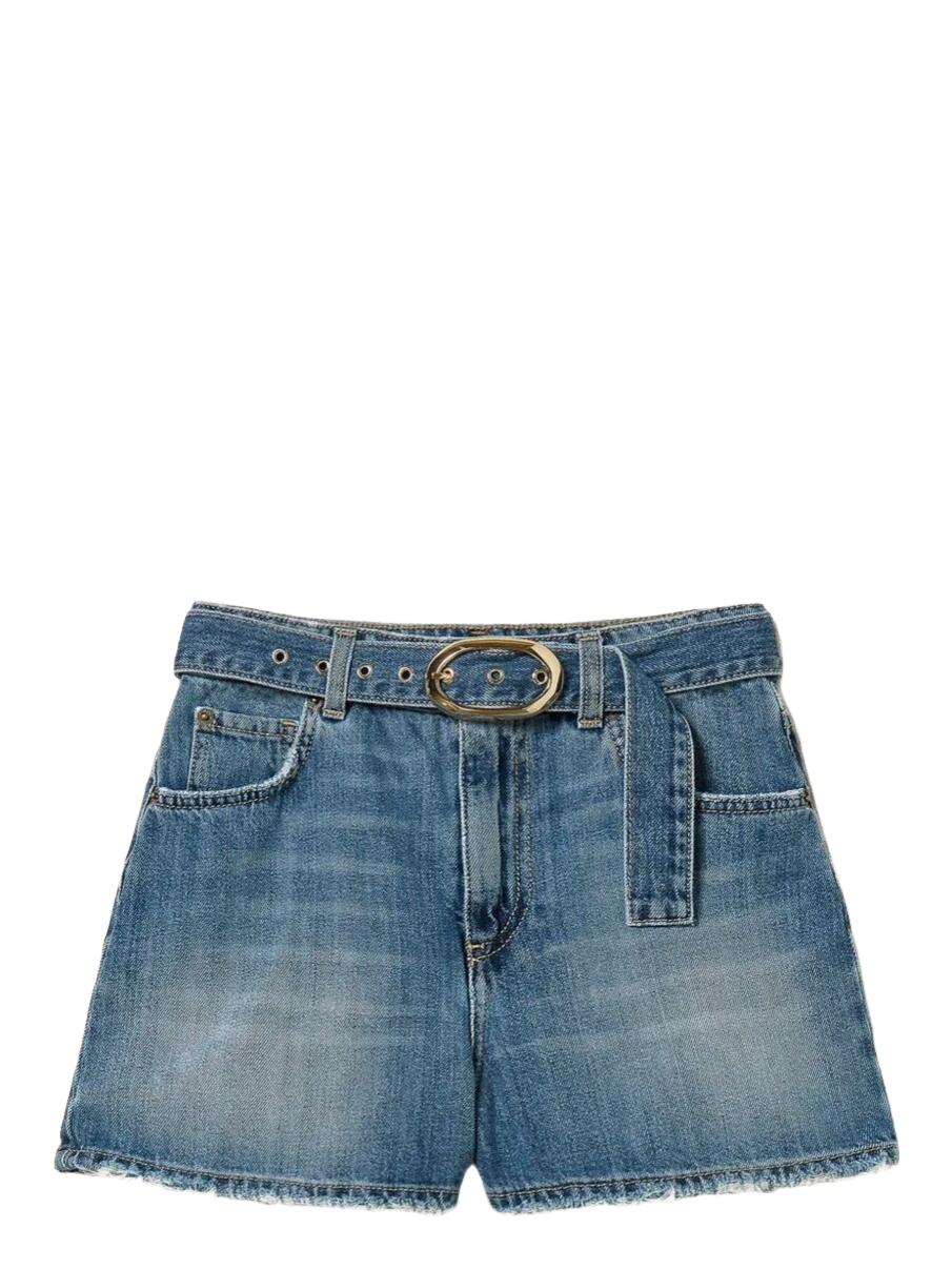TWINSET Twinset Belted Fringed Denim Shorts