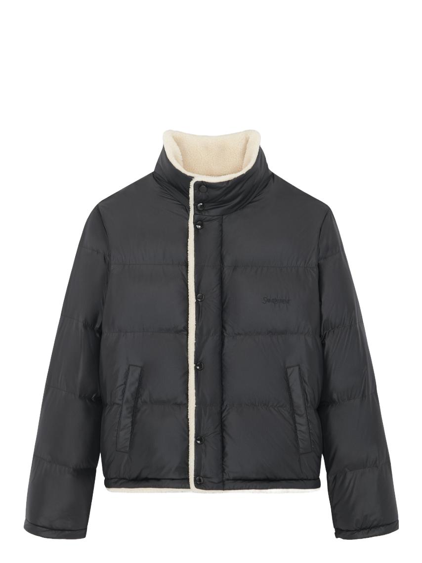 SAINT LAURENT Saint Laurent Down Puffer Jacket with Embroidered Logo and Shearling Trim