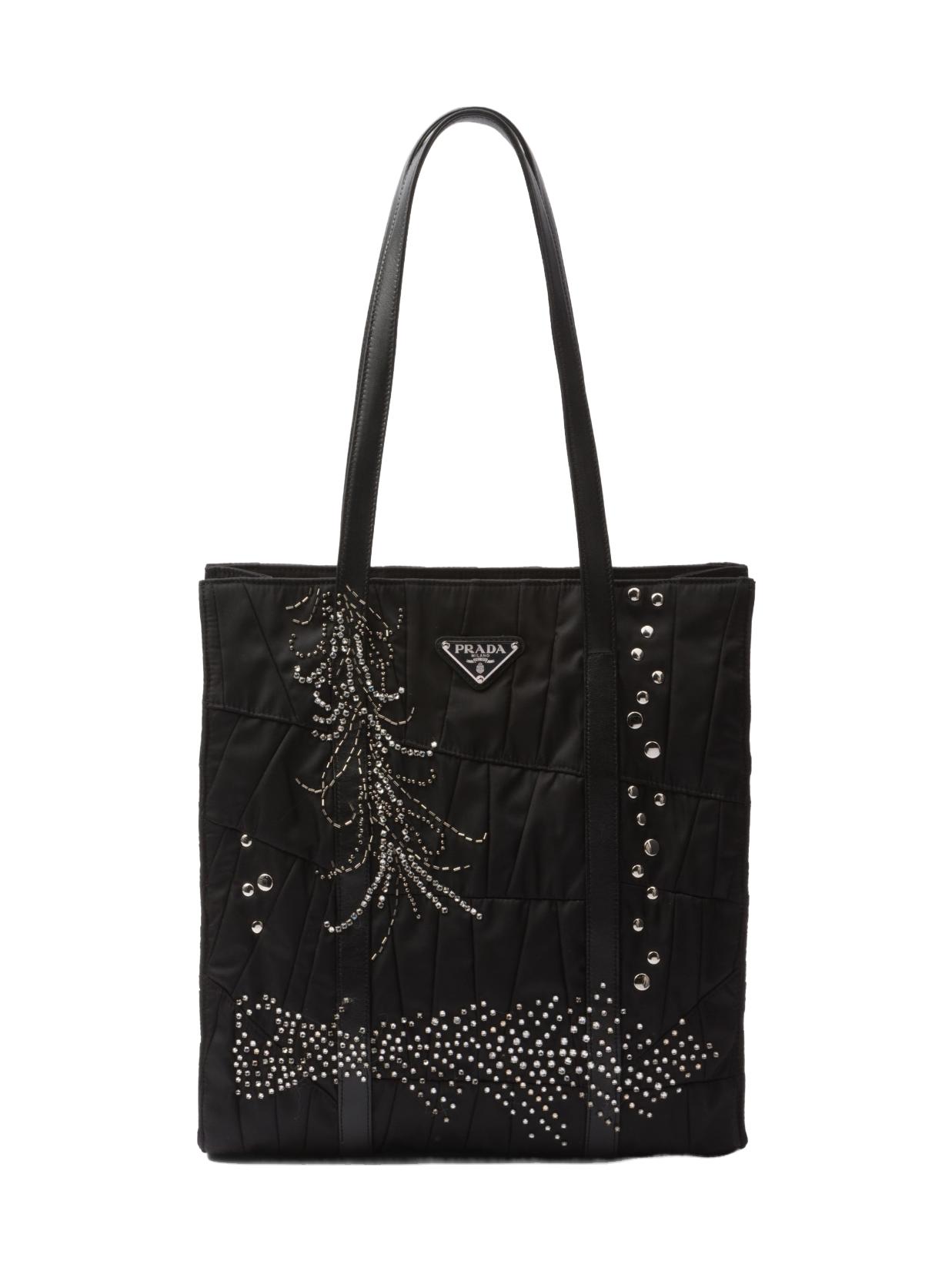 PRADA Prada Medium Re-Nylon Patchwork Tote Bag with Embroidery and Studs