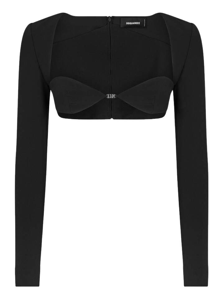 DSQUARED2 Dsquared2 Cropped Long Sleeve Top with Logo Plaque