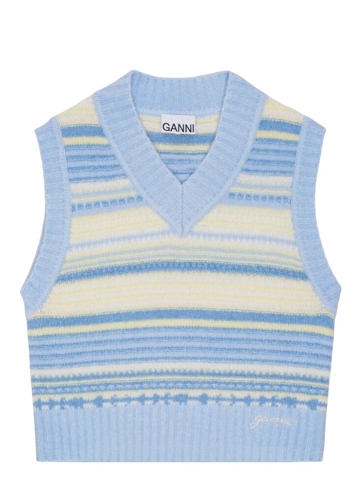 GANNI Ganni Striped V-Neck Knitted Vest