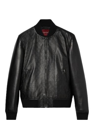 GUCCI Gucci Monogrammed Leather Zip-Up Bomber Jacket