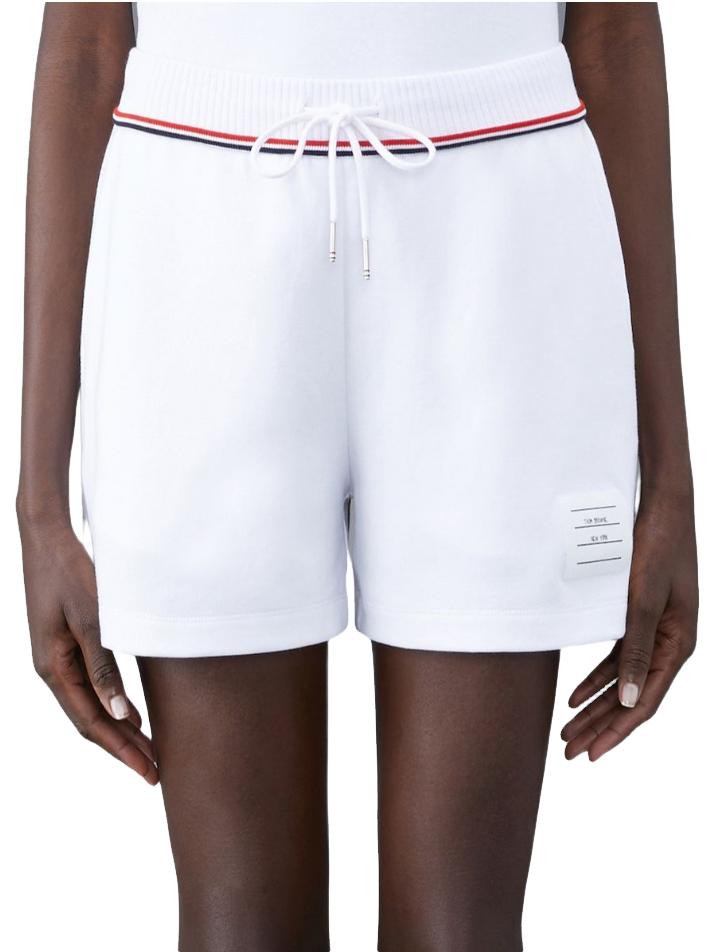 THOM BROWNE Thom Browne White Logo Patch Drawstring Shorts