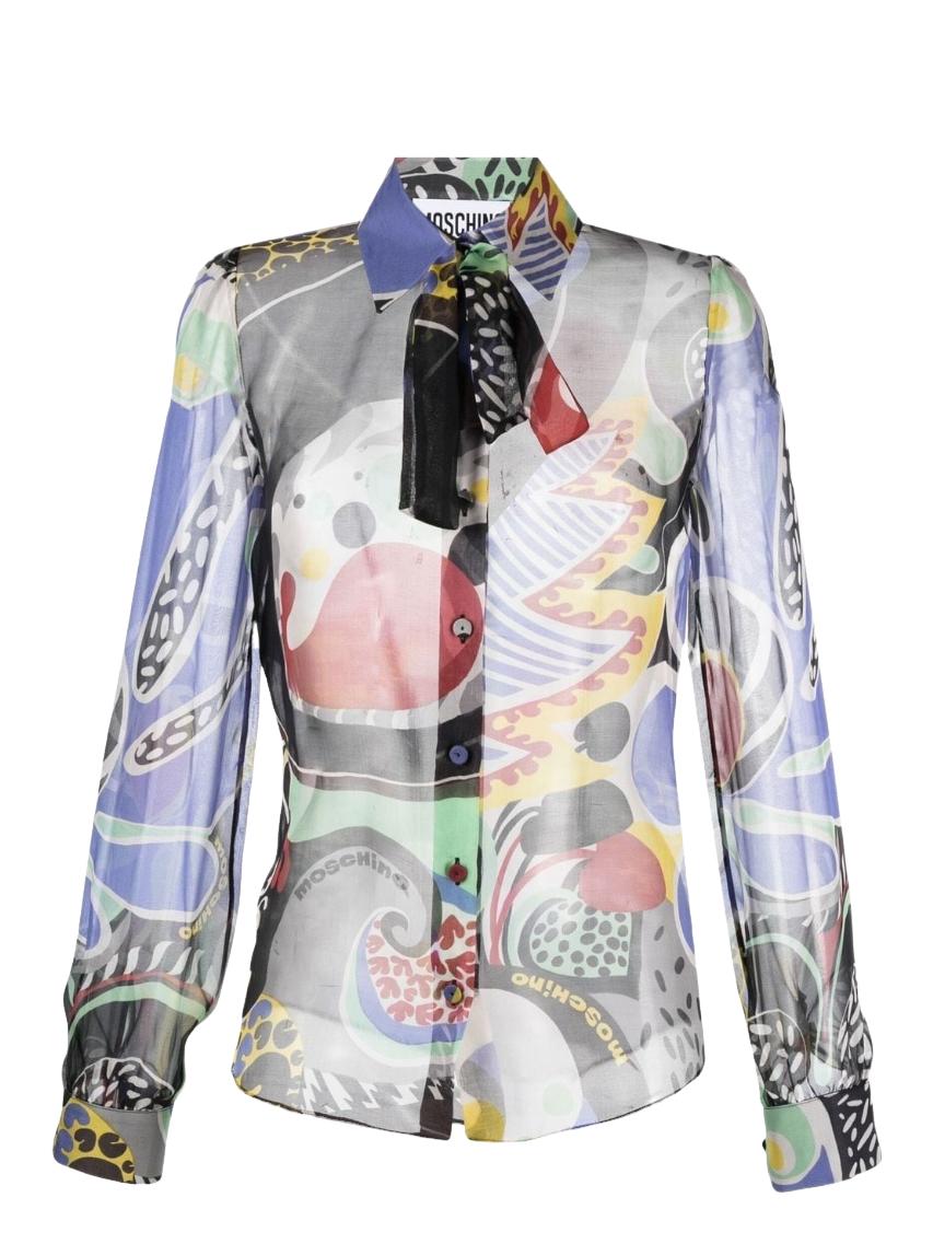 MOSCHINO Moschino Abstract-Pattern Pussy-Bow Blouse