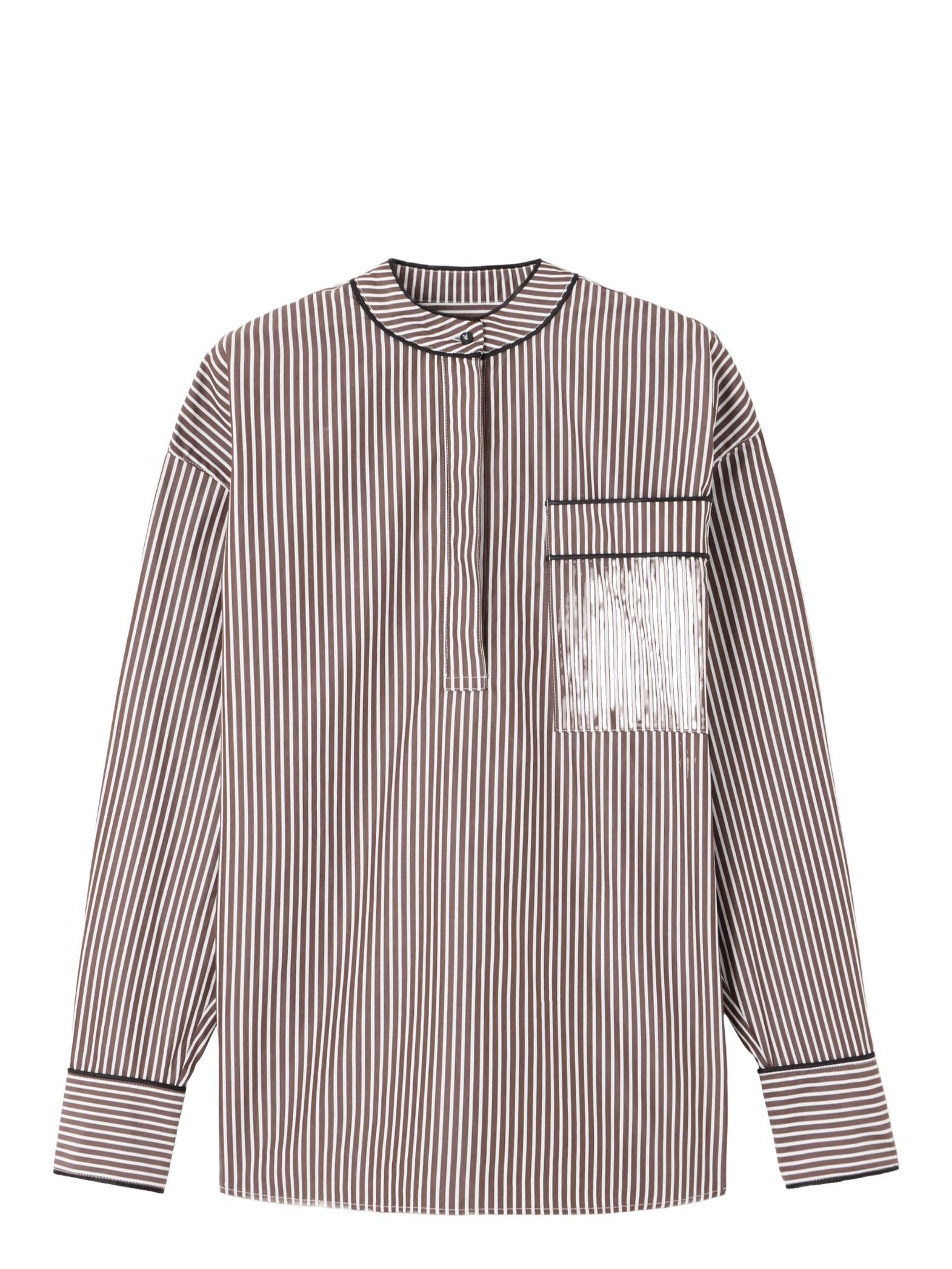 LOULOU DE SAISON LouLou de Saison Verna Striped Mandarin Collar Cotton Poplin Shirt