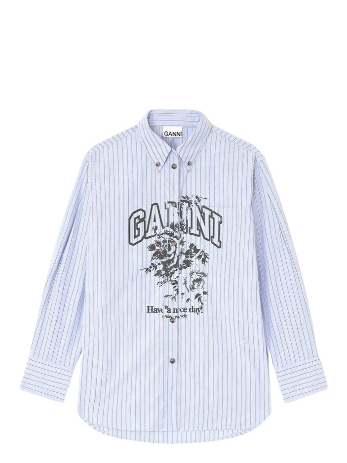 GANNI Ganni Striped Logo Button-Down Shirt