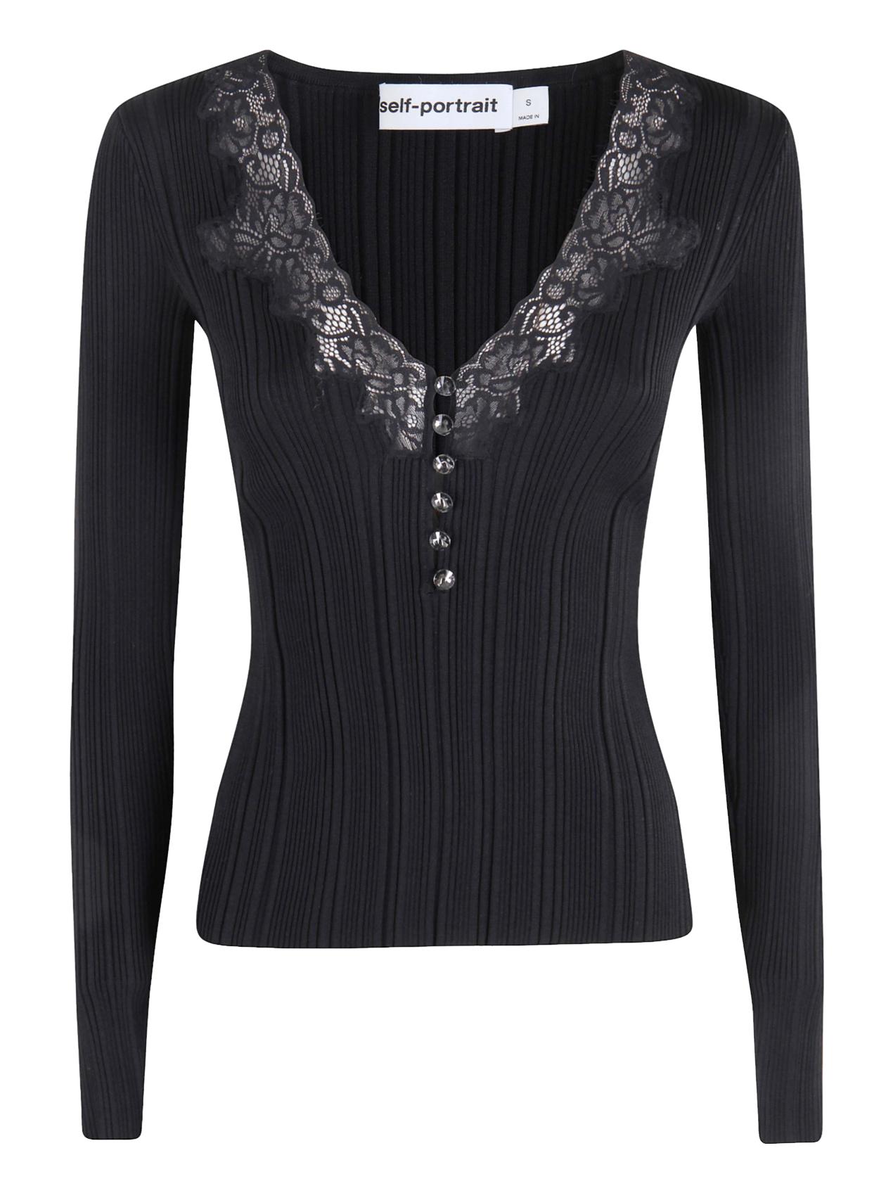 SELF-PORTRAIT Self-Portrait Lace Trim Knit Top