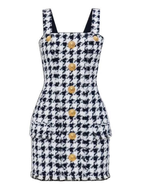 BALMAIN Balmain Houndstooth Button Detailed Tweed Mini Dress