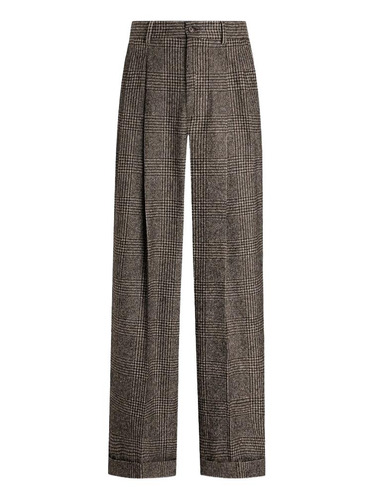 DOLCE & GABBANA Dolce & Gabbana Pleated Glen Check Alpaca-Blend Wide-Leg Trousers