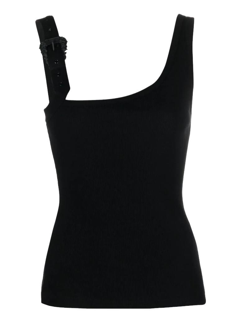 VERSACE Versace Jeans Couture Ribbed Tank Top with Embellished Shoulder Straps