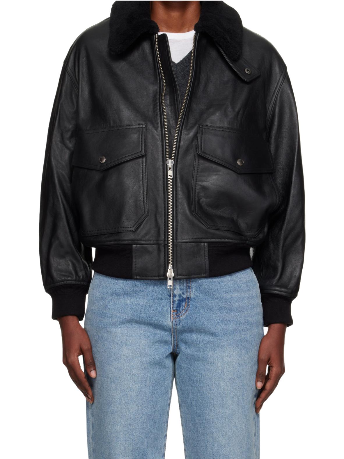 DUNST Dunst Leather Zip Up Jacket with Spread Collar
