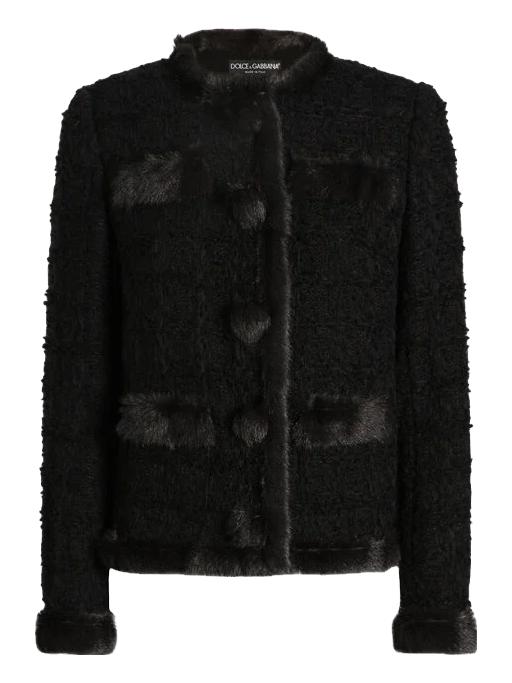 DOLCE & GABBANA Dolce & Gabbana Single-Breasted Fur-Trimmed Tweed Jacket