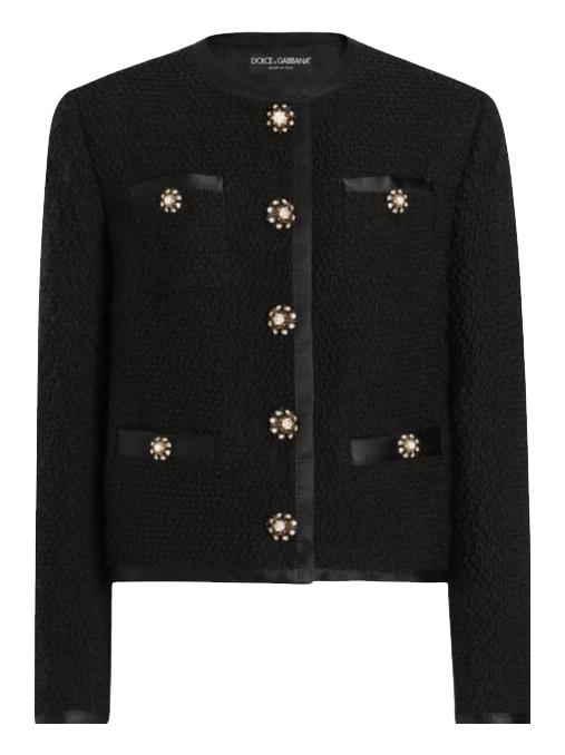 DOLCE & GABBANA Dolce & Gabbana Textured Crewneck Jacket with Embellished Buttons