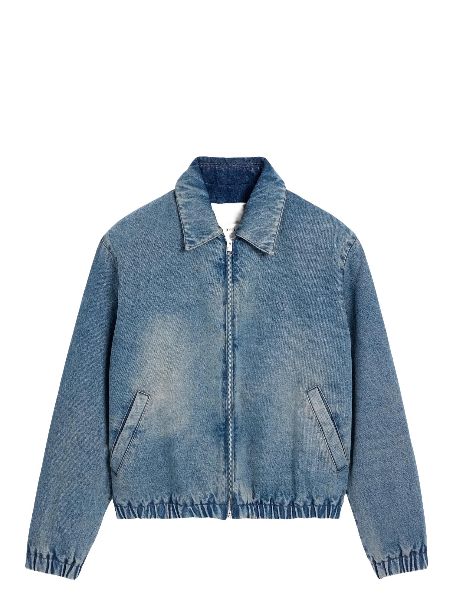 AMI Ami Paris Logo Embossed Zip-Up Denim Jacket