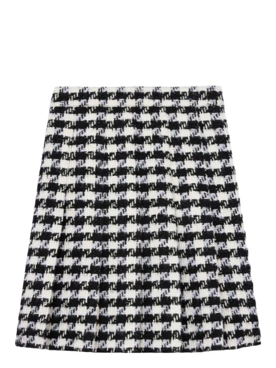 CELINE Celine Pleated Houndstooth Wool Skirt