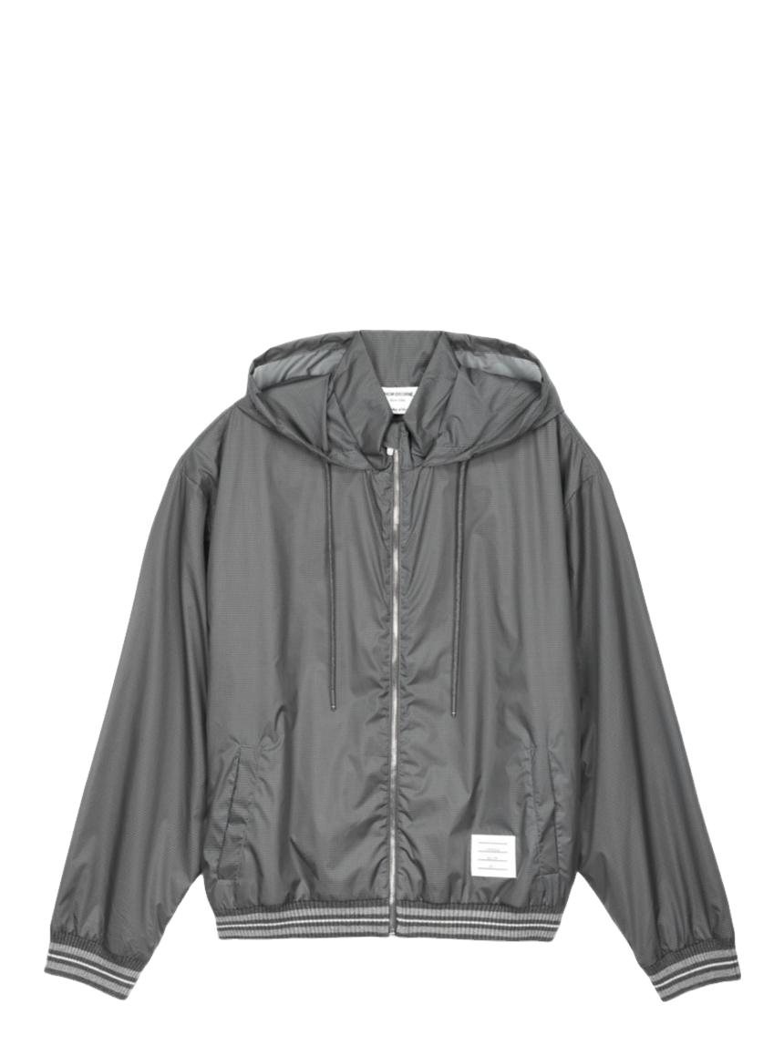 THOM BROWNE Thom Browne Ripstop Lightweight Jacket with RWB Stripes and Logo Patch
