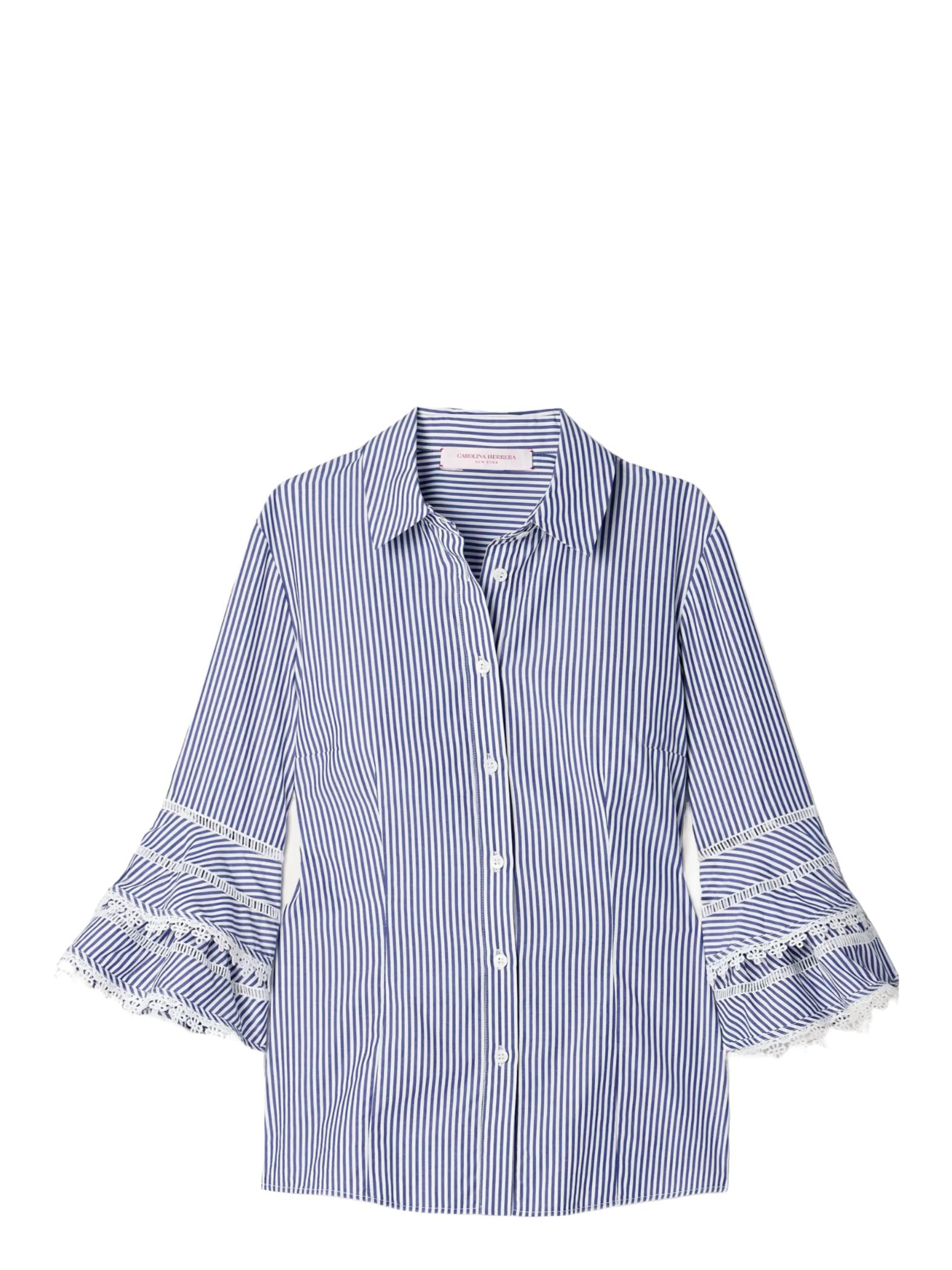CAROLINA HERRERA Carolina Herrera Striped Cotton Poplin Shirt with Lace Trim