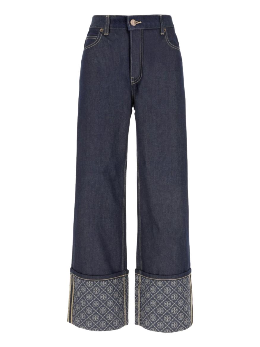 TORY BURCH Tory Burch T Monogram Contrast-Cuff Jeans