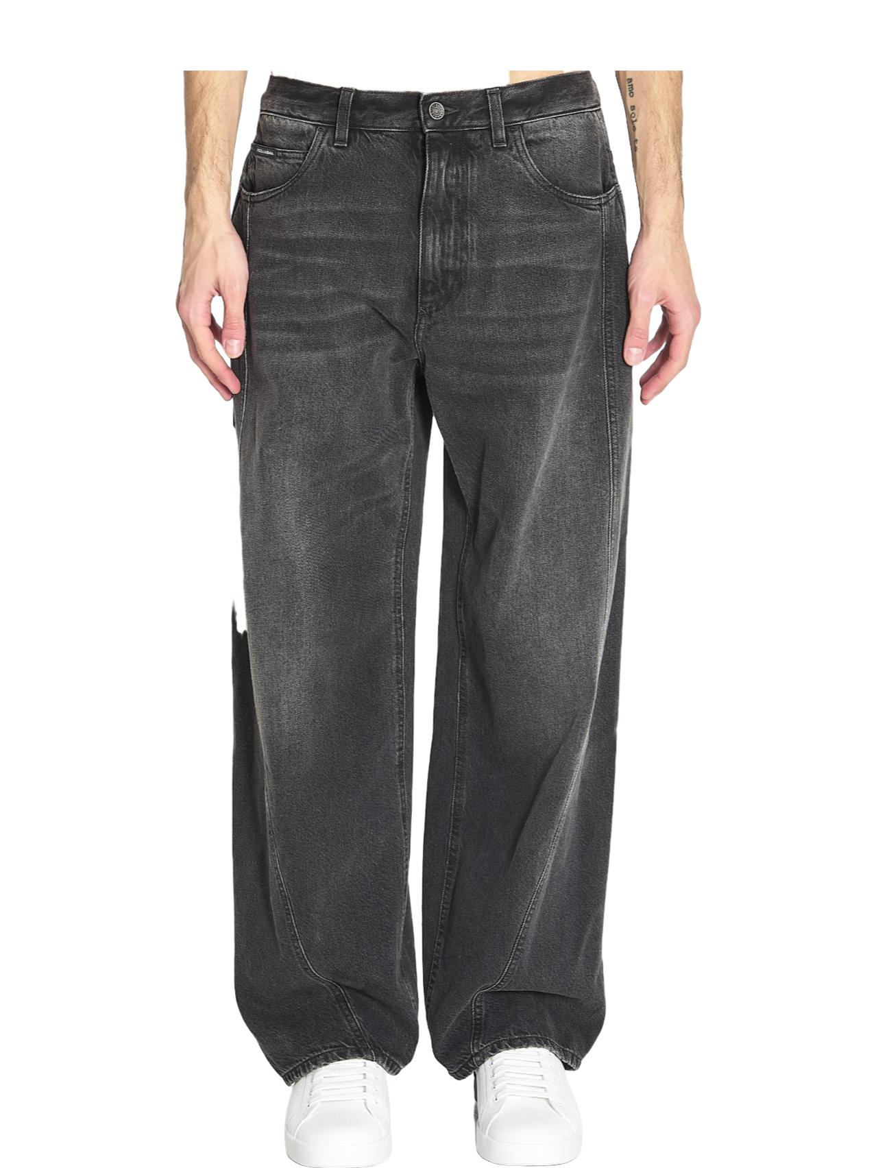 DOLCE & GABBANA Dolce & Gabbana Wide Leg Jeans with Logo Plaque