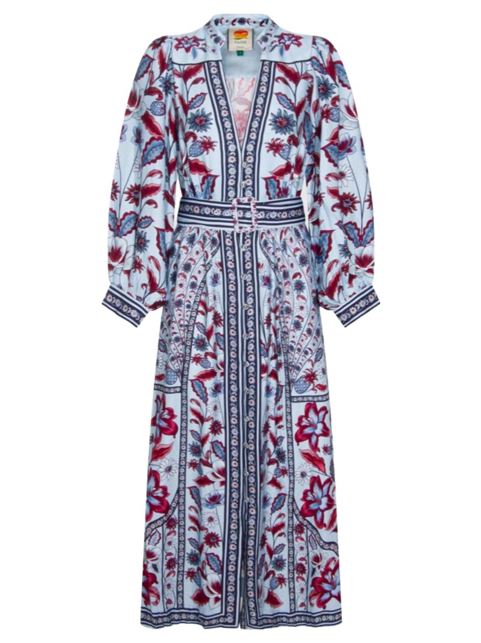 FARM RIO Farm Rio Marcelle Floral Printed V-Neck Belted Midi Dress